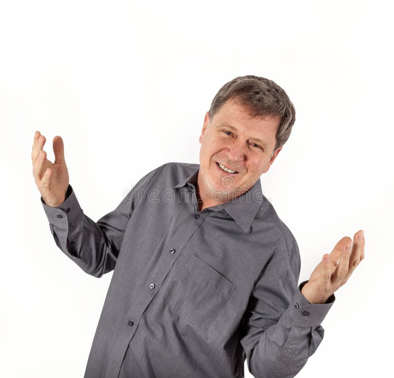 Happy friendly man greets stock photo. Image of gesturing - 38135256