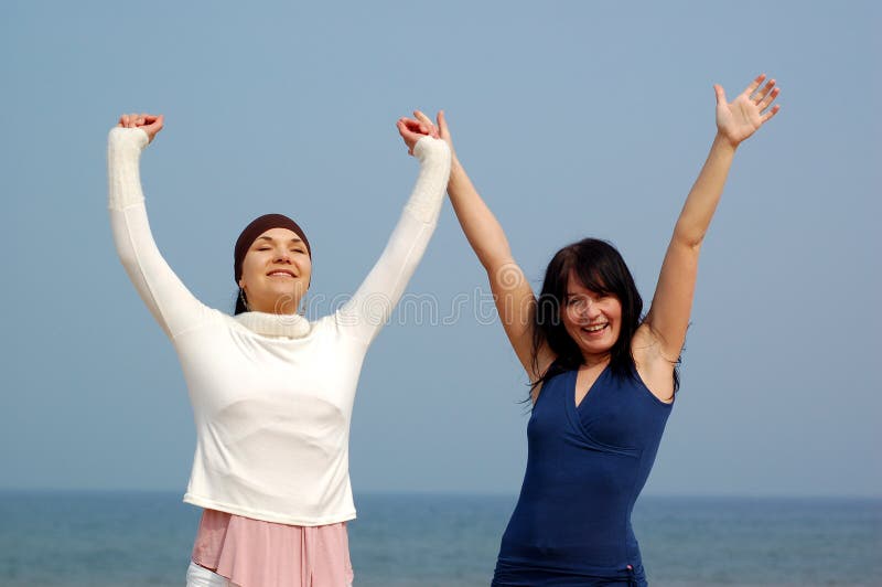 Happy friends stock photo. Image of outdoor, blue, beauty - 4907270