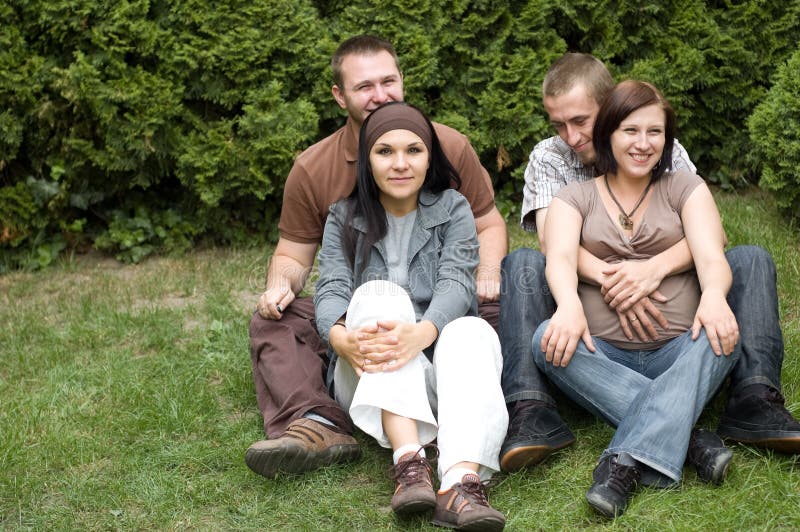 Happy friends stock image. Image of female, outside, grass - 5798215