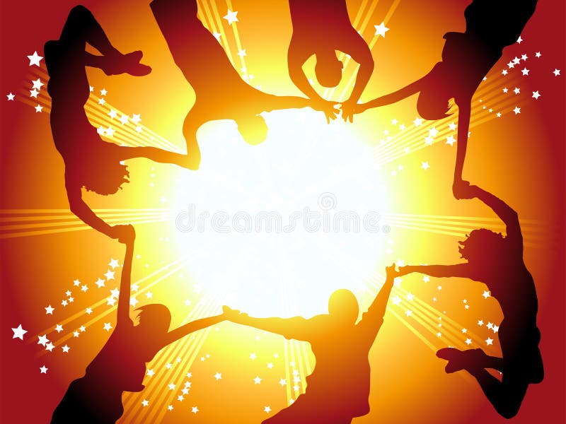 Happy Friends. Seven Girls Go and Hold Hands. Linear Art Stock Vector ...