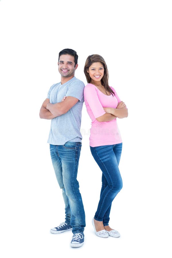 Happy Friends with Arms Crossed Back To Back Stock Image - Image of ...
