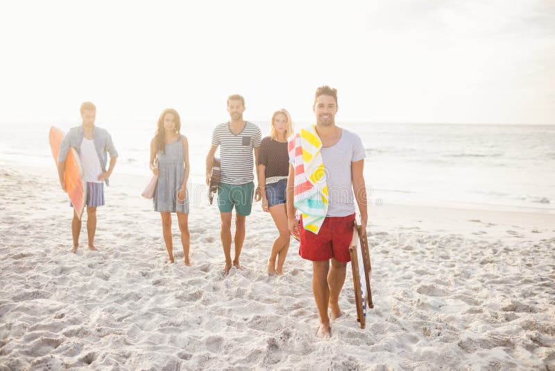 Happy Friends Bringing Their Stuff Stock Photo - Image of female ...