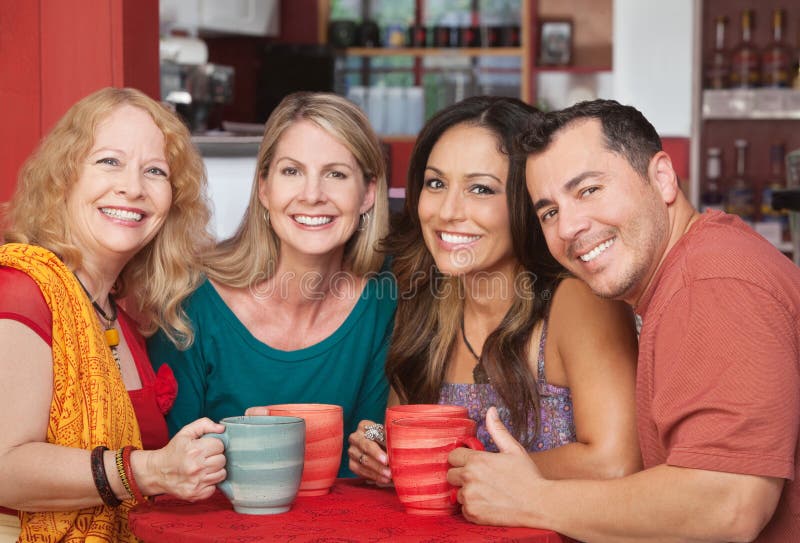 Happy Friends at Cafe Table Stock Image - Image of american, ethnic ...