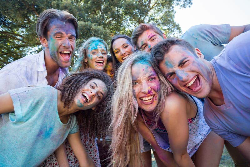 Happy Friends Covered in Powder Paint Stock Image - Image of hair ...