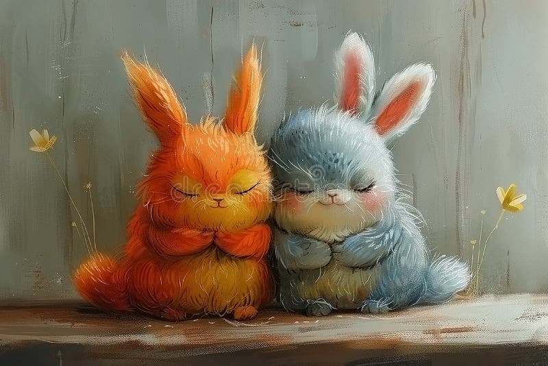 Happy Friends Cuddling Cute Critters Stock Illustration - Illustration ...