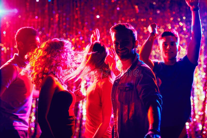 Happy friends at disco stock image. Image of girlfriend - 67678865