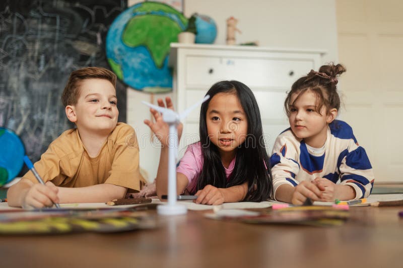 Happy Friends Drawing Together in a Room. Stock Photo - Image of happy ...