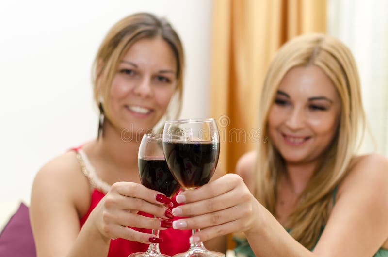 Happy Friends Drinking Red Wine Stock Image - Image of refreshment ...