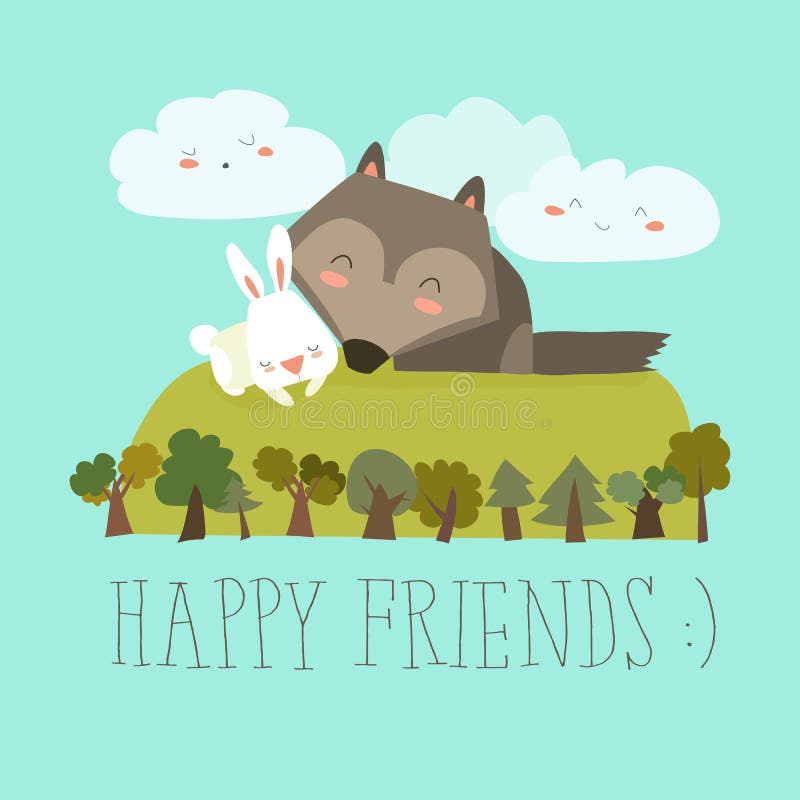 Happy Friends in the Forest. Bear,fox,rabbit Wolf Stock Vector ...