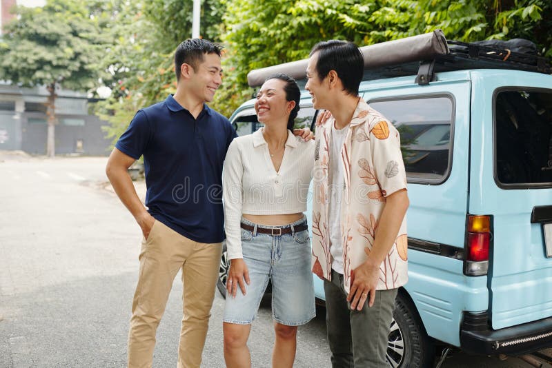 Happy Friends Getting Ready for Trip Stock Photo - Image of positive ...