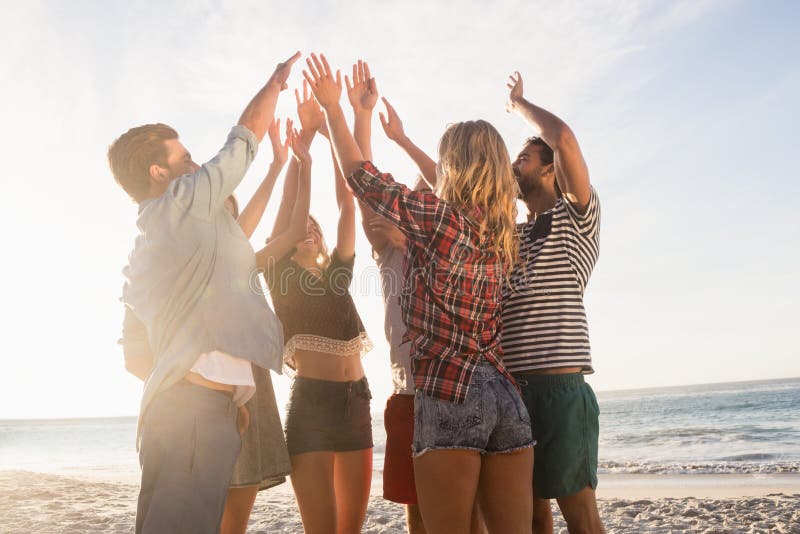 Happy Friends Giving High Five Stock Photo - Image of applauding ...