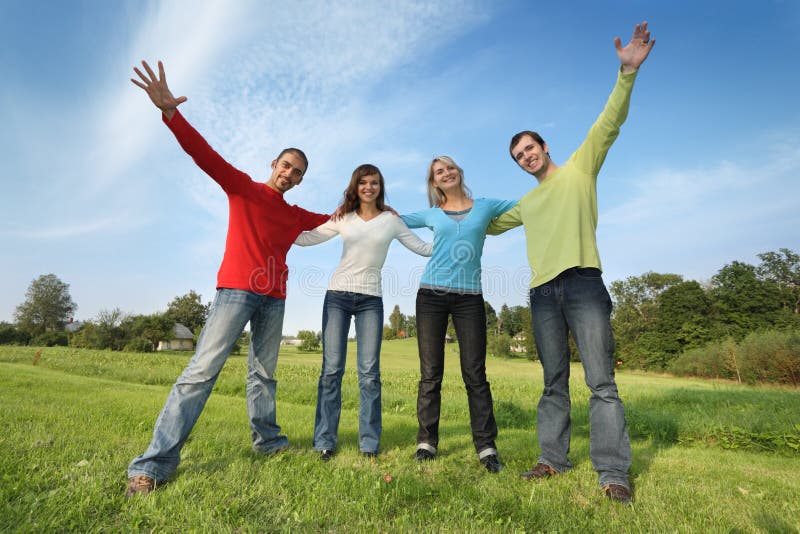 Happy friends group stock image. Image of life, green - 15934843