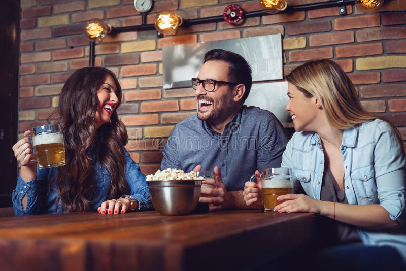 Happy Friends Group Drinking Beer at Brewery Bar Restaurant - Image ...