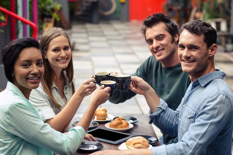 Happy Friends Having Coffee Together Stock Photo - Image of cafe ...