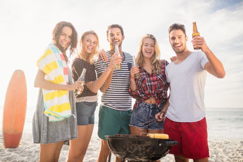 Happy Friends Having Fun Around Barbecue Stock Image - Image of ...