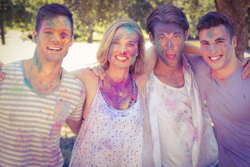 Happy Friends Having Fun with Powder Paint Stock Photo - Image of adult ...