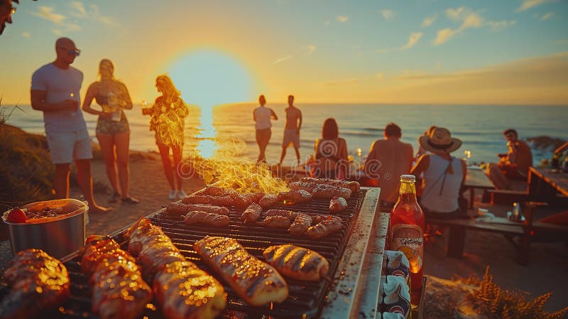 Happy Friends are Having Fun while they are Preparing a Barbecue on the ...