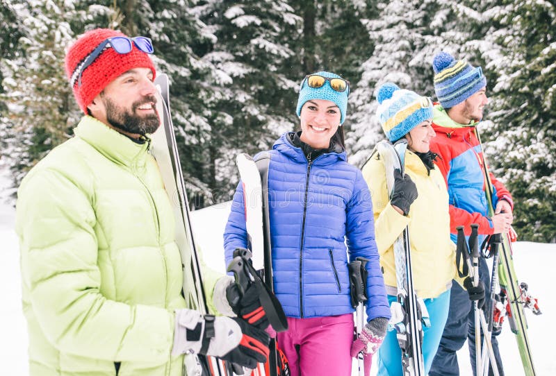 Happy Friends Having Fun on the Snow Stock Image - Image of couple ...