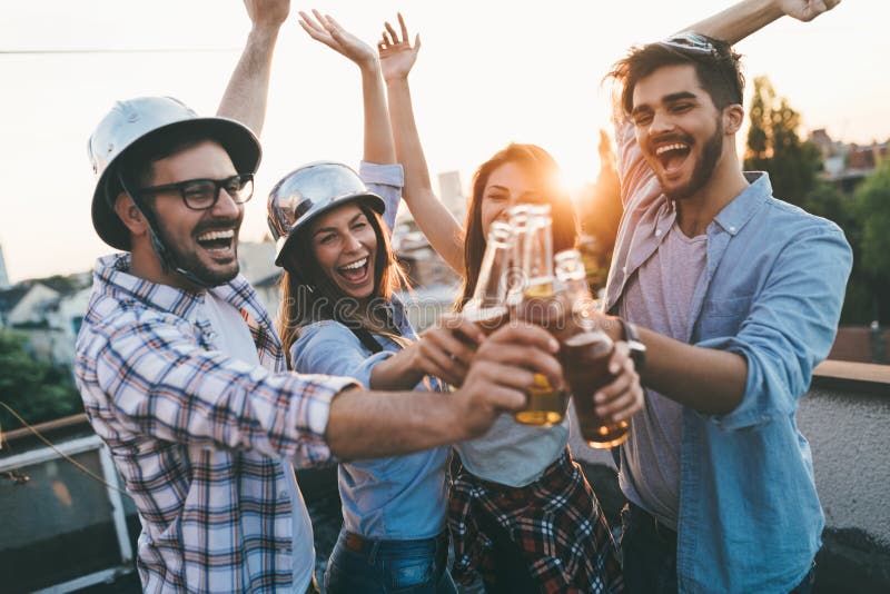 Happy Friends Laughing and Smiling Outdoors Stock Photo - Image of ...