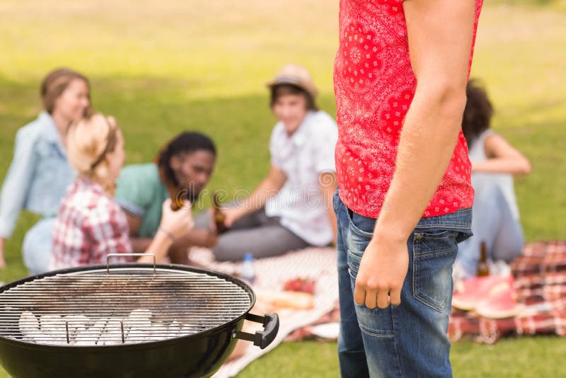 Happy Friends in the Park Having Barbecue Stock Image - Image of lawn ...