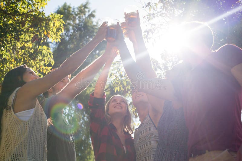 Happy Friends in the Park Having Beers Stock Image - Image of friendly ...