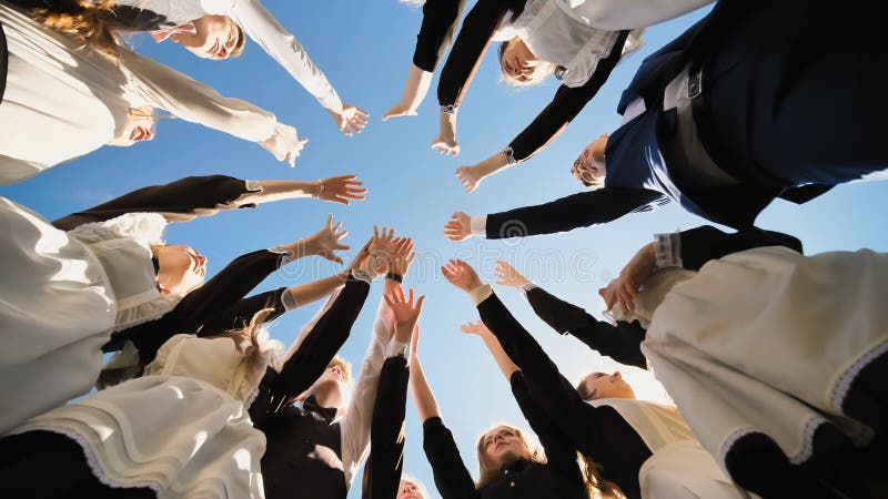 Happy Friends Students Join Hands Together. the Concept of a Friendly ...