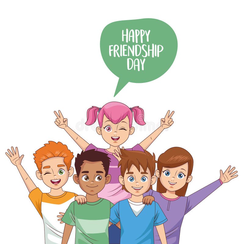Happy Friendship Day Celebration with Group of Kids Stock Vector ...