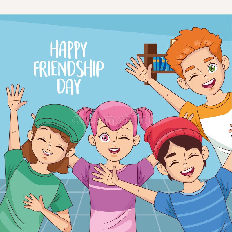Happy Friendship Day Celebration with Group of Kids Stock Vector ...