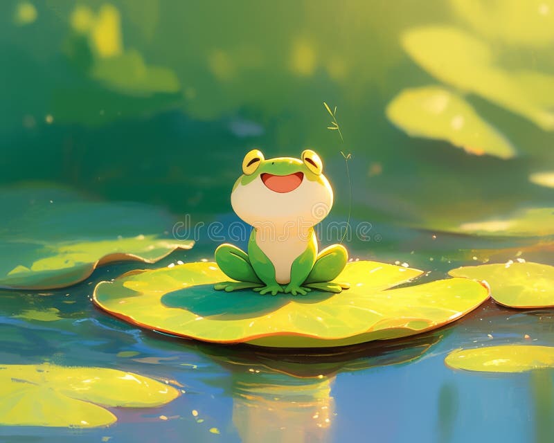 A Happy Frog Sitting on a Lily Pad Stock Illustration - Illustration of joyful, water: 326370350