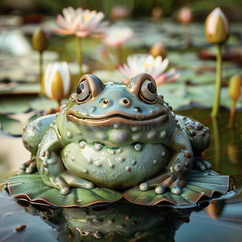 Happy Frog Sitting on a Lily Pad in a Pond Stock Illustration - Illustration of charming, lily ...