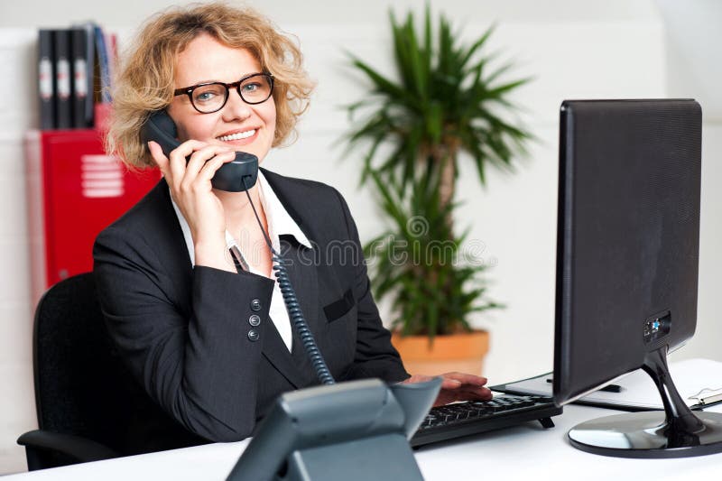Front Desk Lady Busy Working Stock Image - Image of business, assistant ...