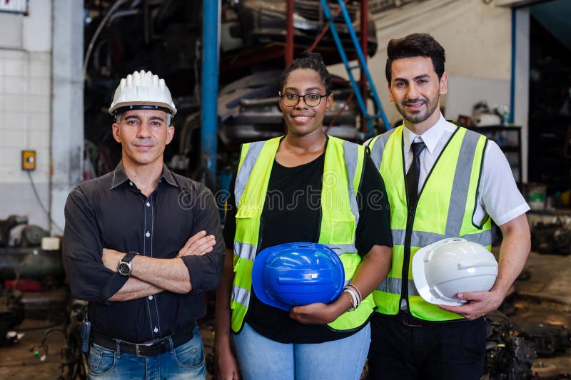 Happy Full Team Engineering Worker Technician Looking at Camera ...