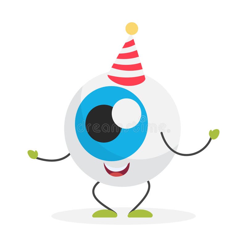 Happy Funny Eyeball Character with Joyful Expression and Birthday Cone ...