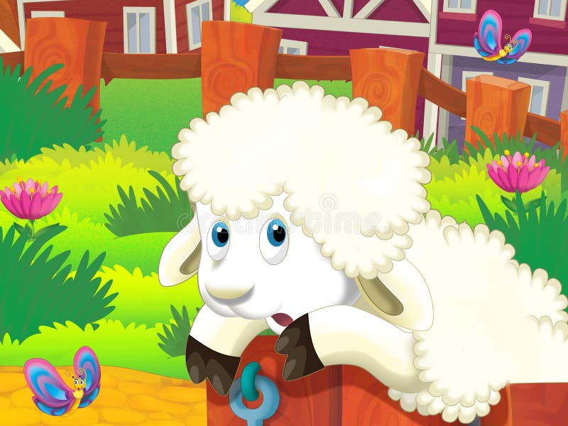 The Happy - Funny Illustration with Running Sheep - Drawing for ...