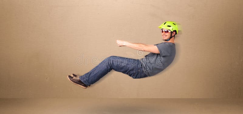 Happy Funny Man Driving a Flying Car Concept Stock Photo - Image of ...