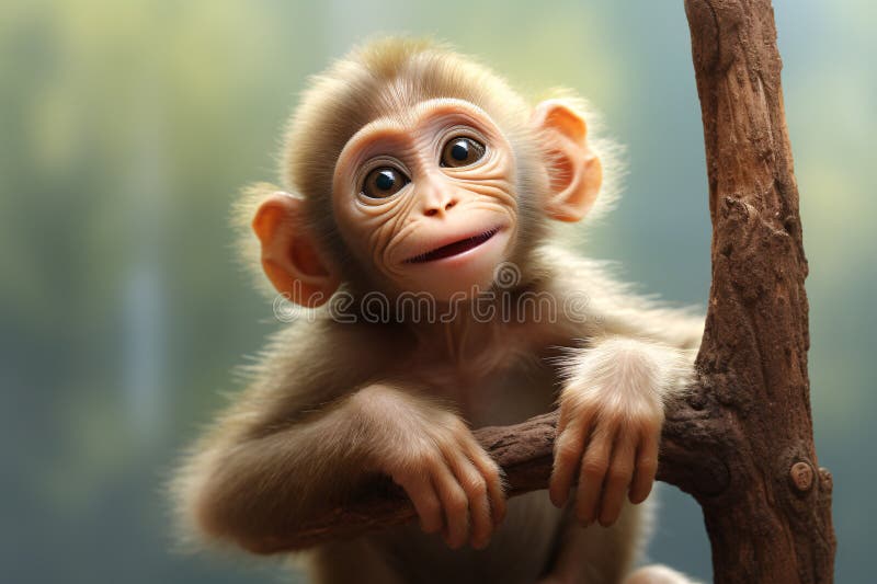 A Happy Funny Monkey Smiling Hanging on a Tree Stock Illustration ...