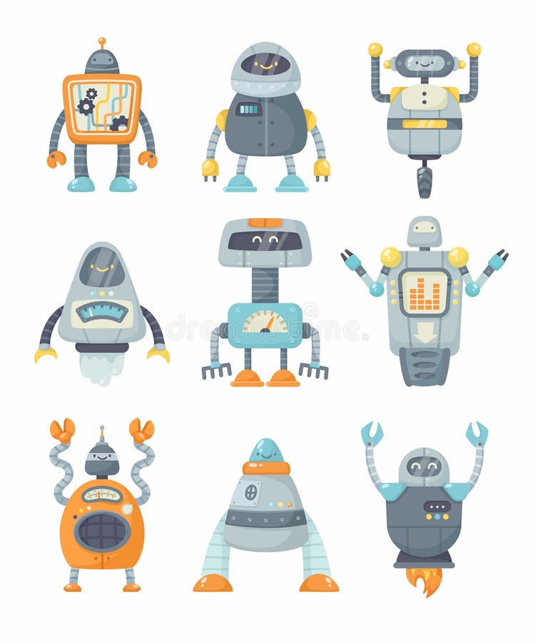 Happy Funny Robots with Iron Limbs Vector Set Stock Vector ...