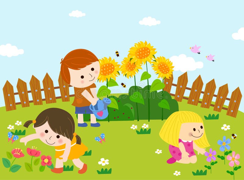 Happy garden stock vector. Illustration of cartoon, girl - 38423585