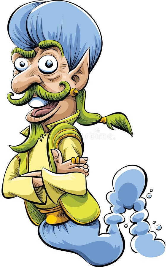 Genie Happy mood Outlined stock illustration. Illustration of colour ...