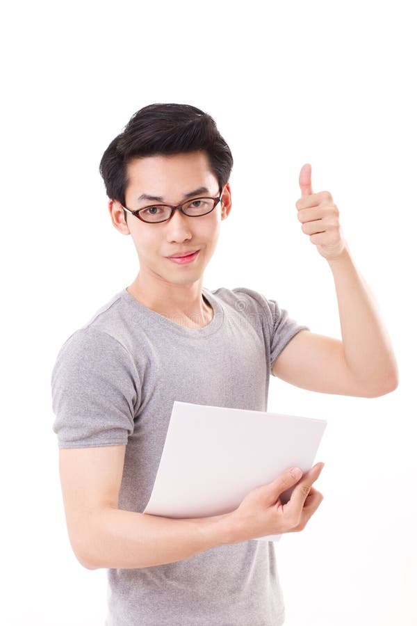 Happy Genius Smart Nerd or Geek Man Giving Thumb Up Stock Photo - Image ...