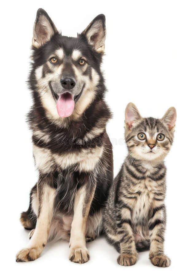 A Happy German Shepherd Dog and a Tabby Cat Lying Together, Both ...