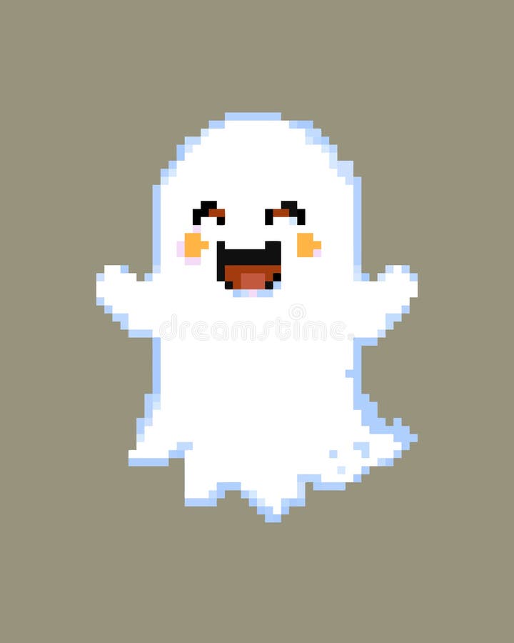 Happy Ghost Smiling Happy Cute Spooky Pixel Art Element Stock Vector - Illustration of halloween ...