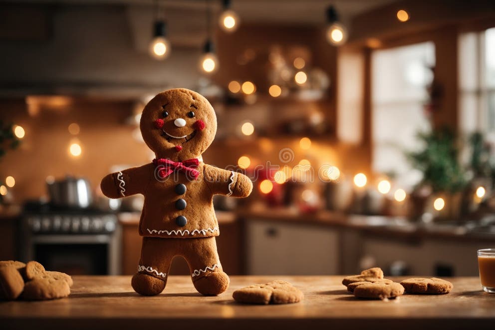 A Happy Gingerbread Man Dancing on the Kitchen Table. Ai Generative ...
