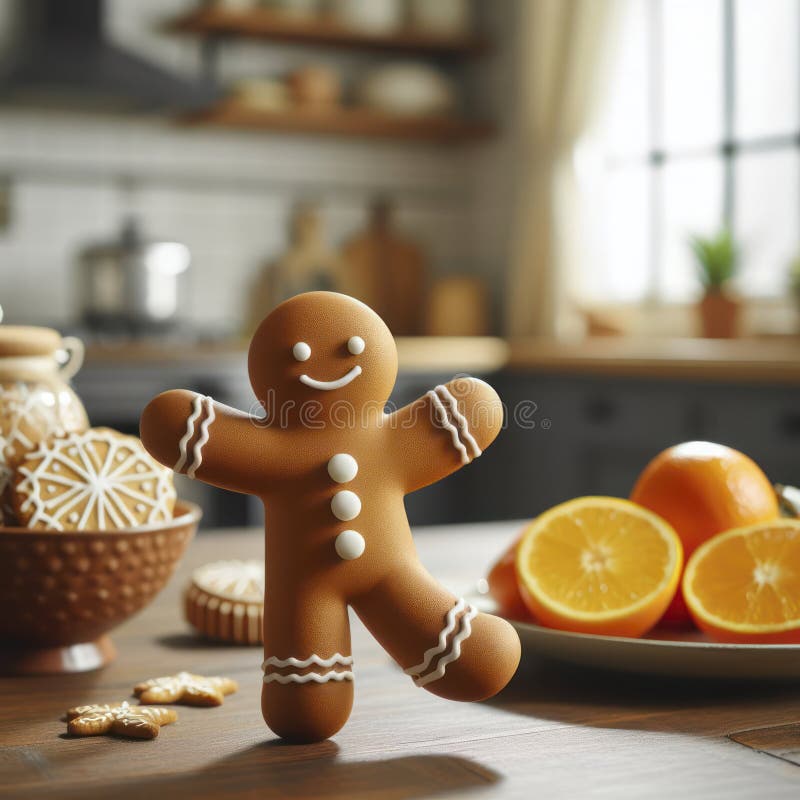 A Happy Gingerbread Man Dancing on the Kitchen Table. Ai Generative ...
