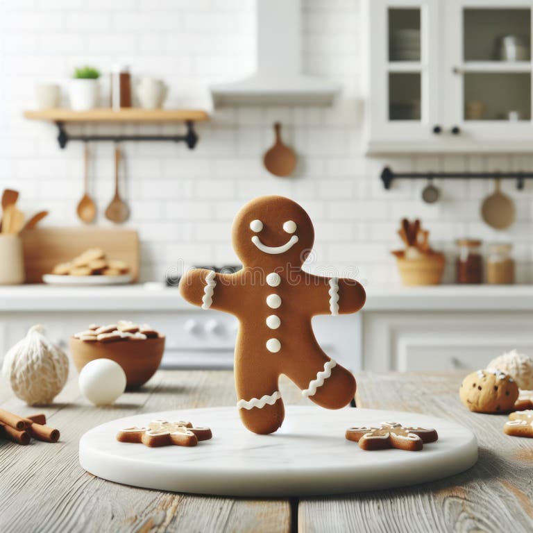 A Happy Gingerbread Man Dancing on the Kitchen Table. Ai Generative ...