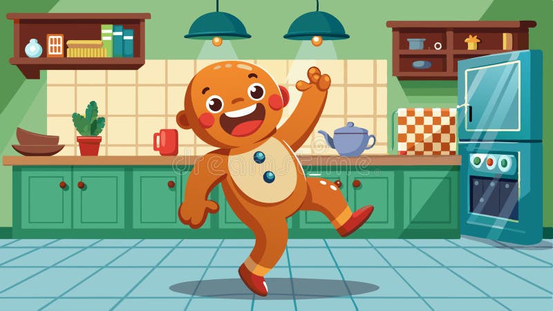 A Happy Gingerbread Man Dancing on the Kitchen Table. Stock ...