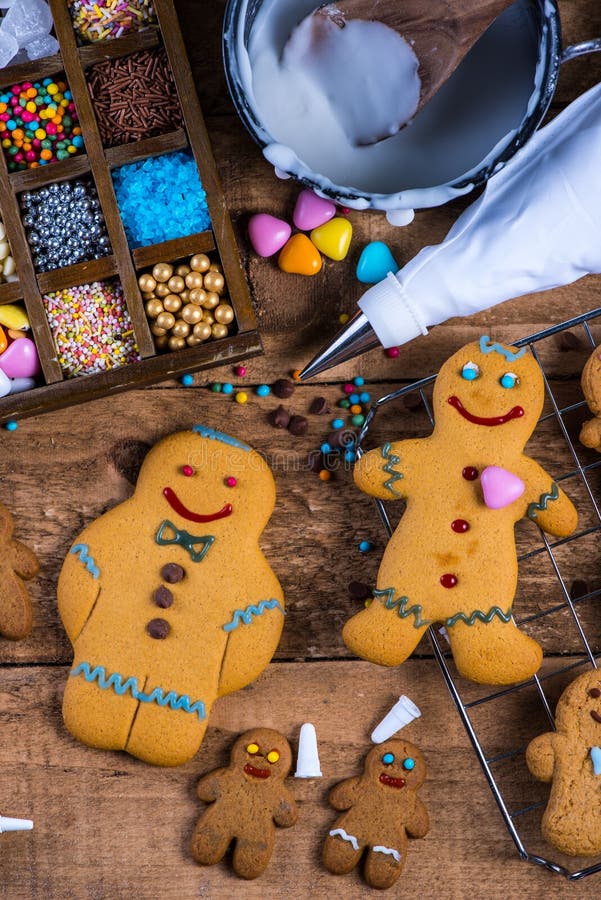 Happy Gingerbread Man on Table Stock Image - Image of ornament, icing ...