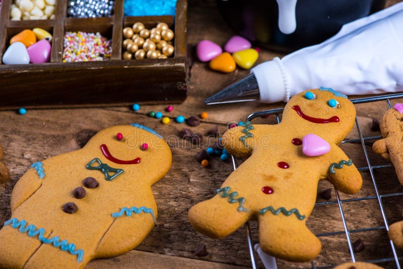 Happy Gingerbread Man on Table Stock Photo - Image of season ...