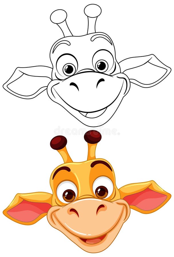 A Happy Giraffe Face, Color and Outline Stock Vector - Illustration of ...