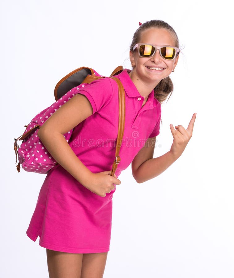 Happy girl with backpack stock image. Image of cute, education - 58622803